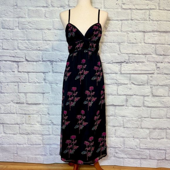 Tocca | Dresses | Tocca Black Silk Floral Midi Dress | Poshmark